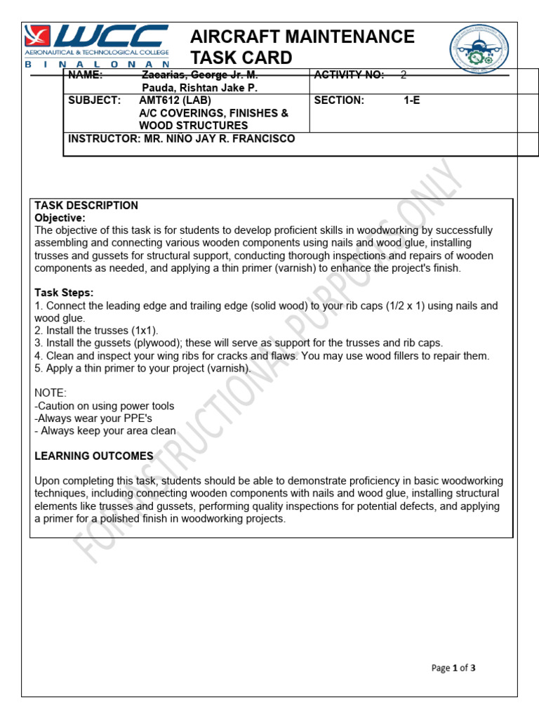 Task Card 2 Zacarias Legit Na To | PDF | Wood | Woodworking
