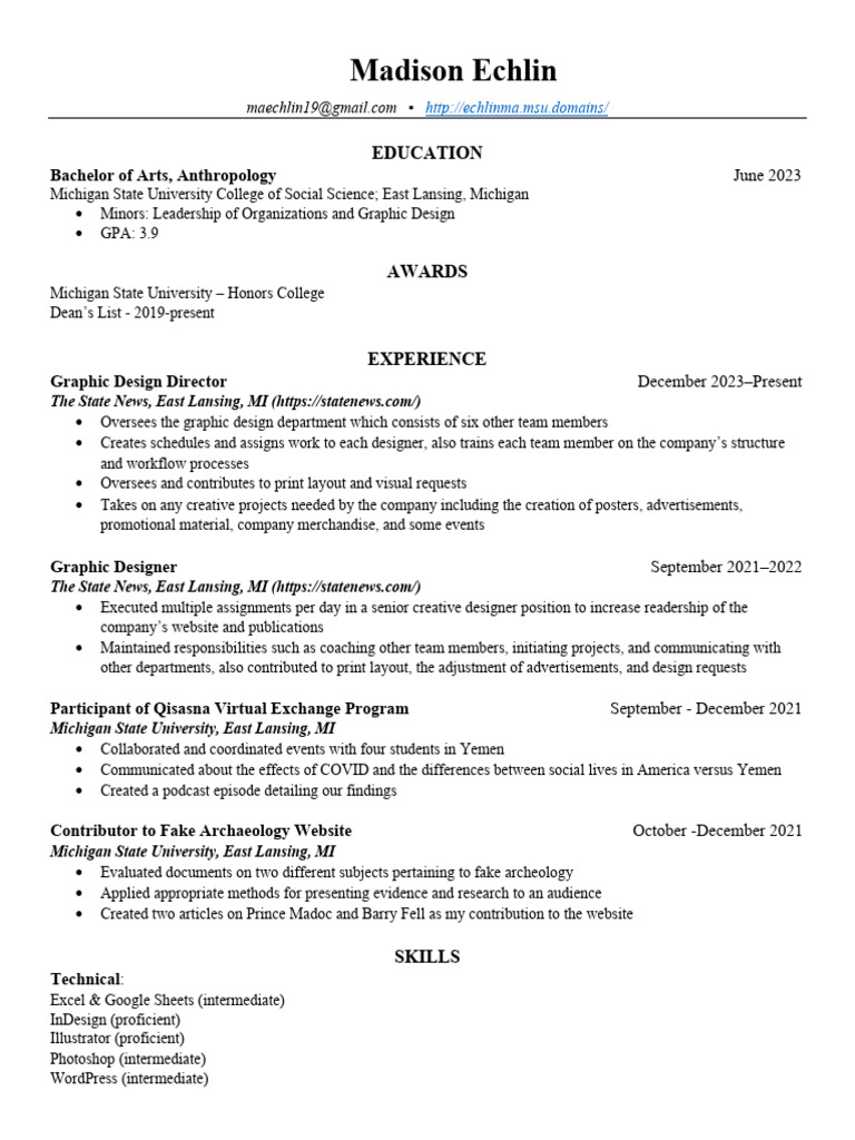 Madison Echlin Anthropology Resume | PDF | Graphic Design | Communication