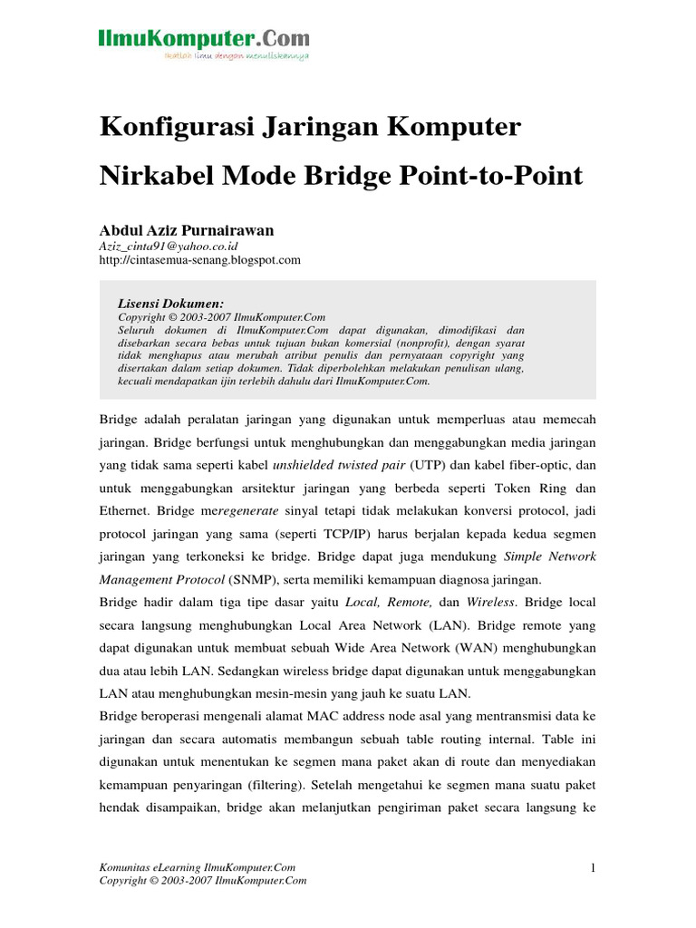 Konfigurasi Jaringan Komputer Nirkabel Mode Bridge Point-to-Point | PDF ...