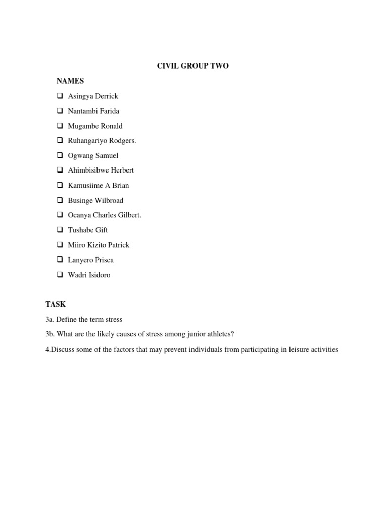 GROUP 2 CIVIL LEISURE Activity1 | PDF | Stress (Biology) | Leisure