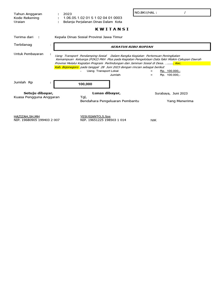5..contoh Revisi KPA Contoh SPJ Transport Pendamping Sosial | PDF