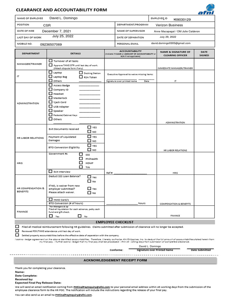 New Clearance Form PDF Business