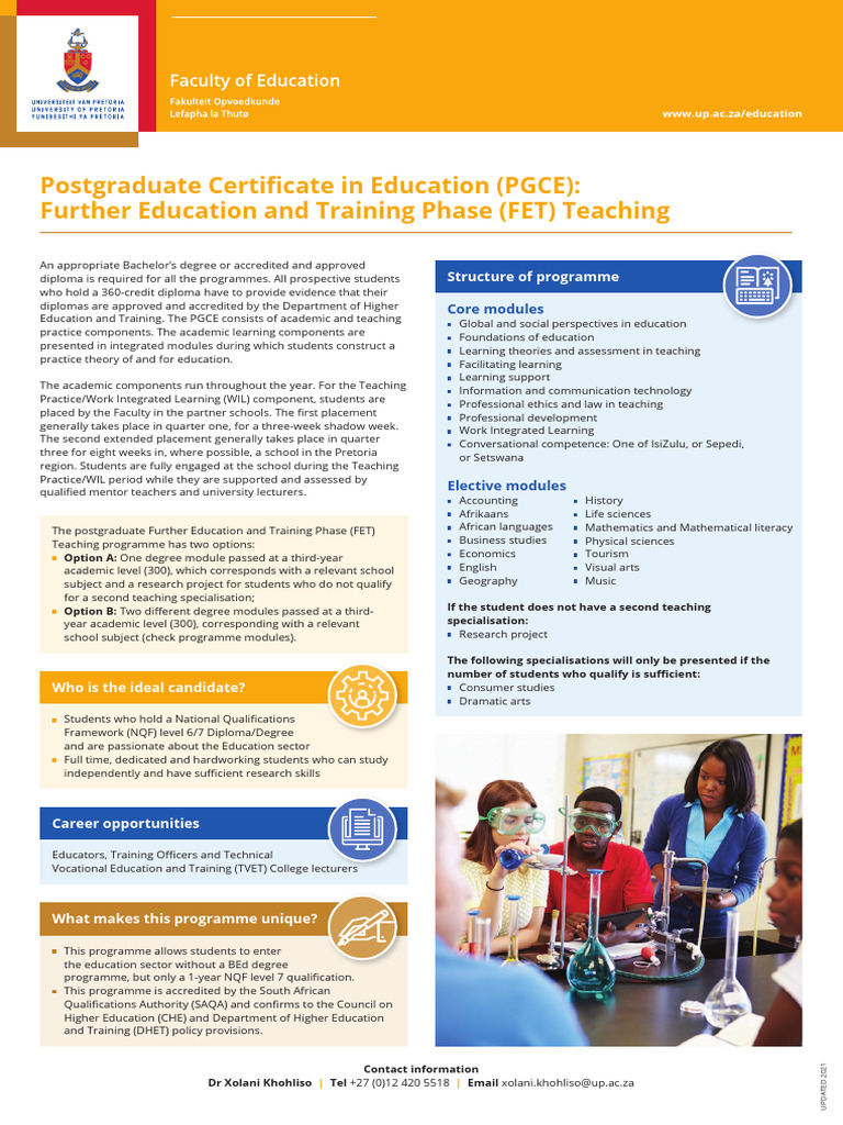 PGCE: FET Teaching Program Overview | PDF | Academic Degree ...