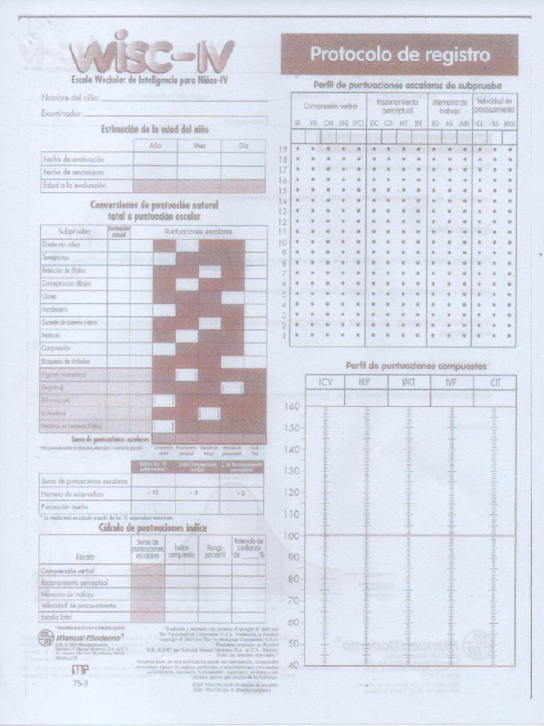 Wisc IV Protocolo Plantillas y Cuadernillos | PDF