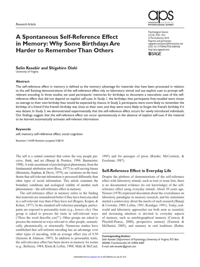 A Spontaneous Self-Reference Effect - Why Some Birthdays Are Harder To ...