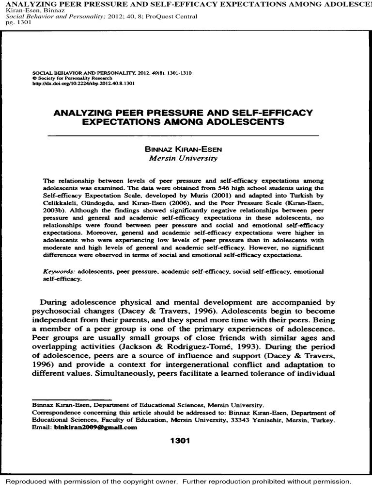 Analyzing Peer Pressure and Self-Efficacy Expectations Among ...