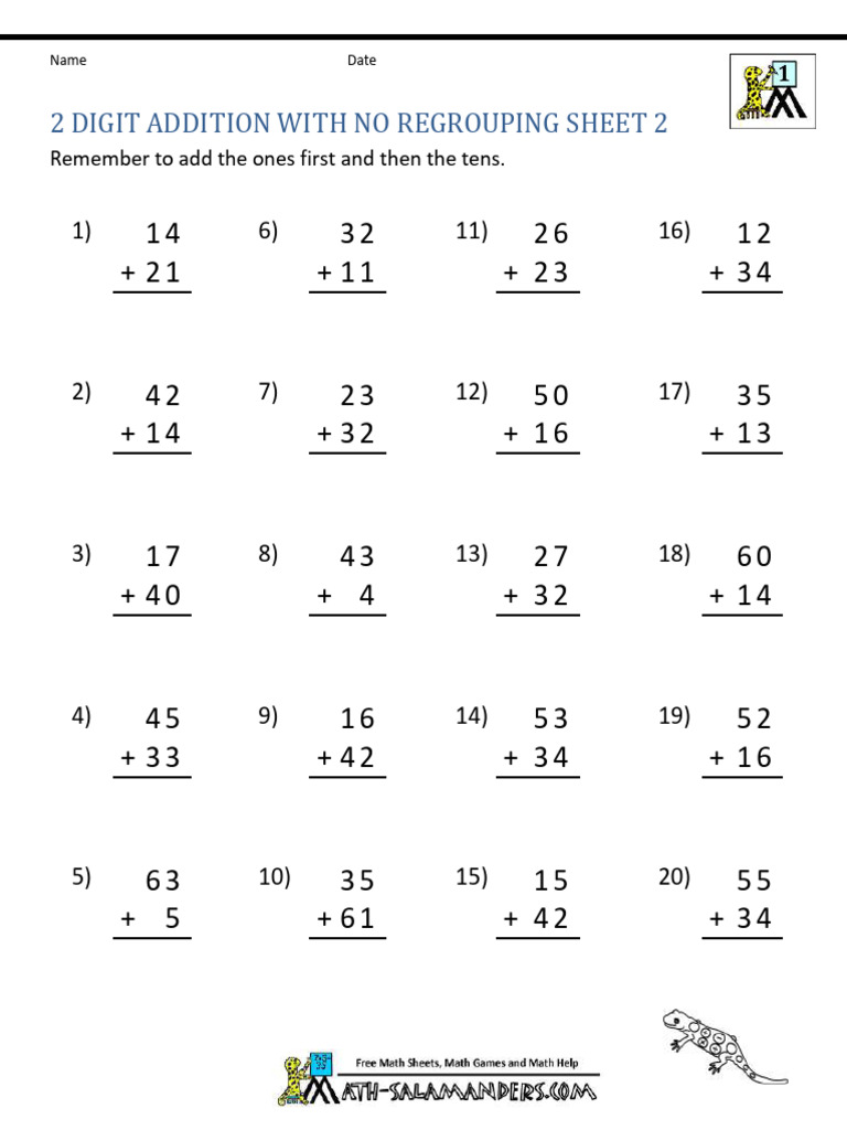 2 Digit Addition No Regrouping 2 | PDF