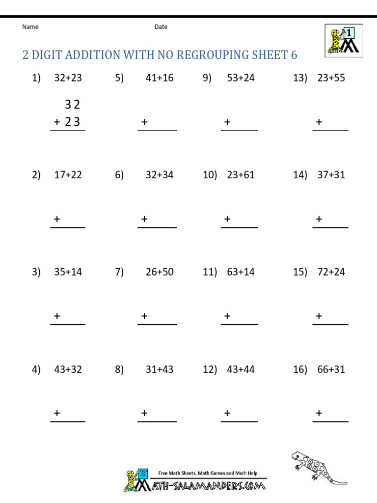 2-Digit Addition Worksheet No Regrouping | PDF