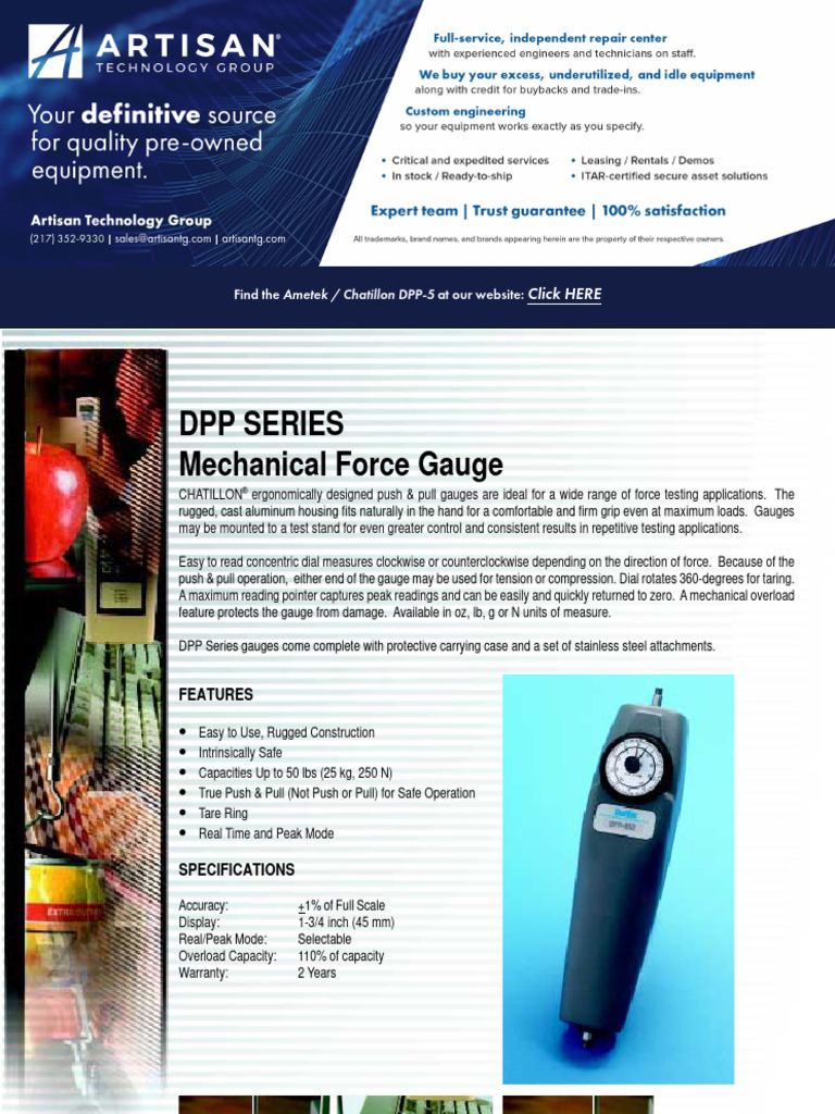 Ametek - Chatillon DPP Series Datasheet | PDF | Technology & Engineering