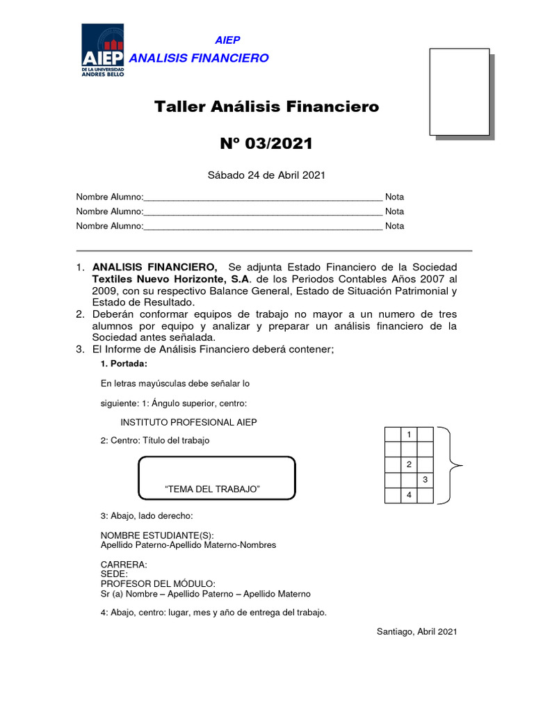 Taller Analisis Financiero #03 2021 | PDF | Business | Estado financiero