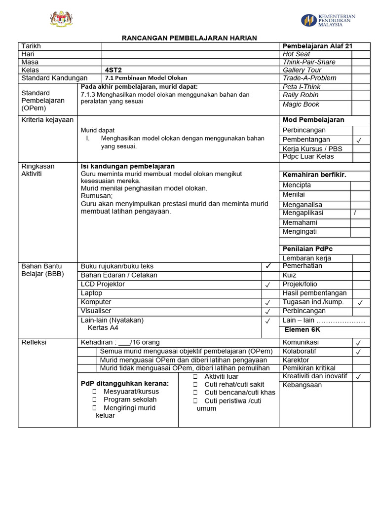 CONTOH RPH RC T4 MODEL OLOKAN | PDF