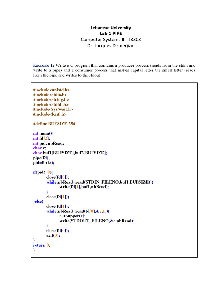 C Programming Pipe Exercises | PDF | Information Technology | Operating ...