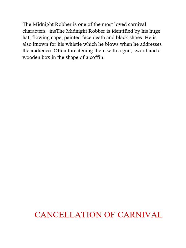 The Midnight Robber Is One of The Most Loved Carnival Characters | PDF