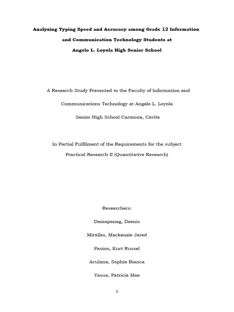 Analyzing Typing Speed and Skills Among Grade 12 ICT Students at Angelo L 2 | PDF | Educational ...