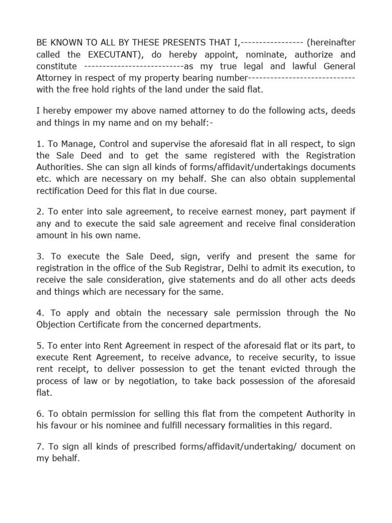 GPA Draft | PDF | Deed | Power Of Attorney