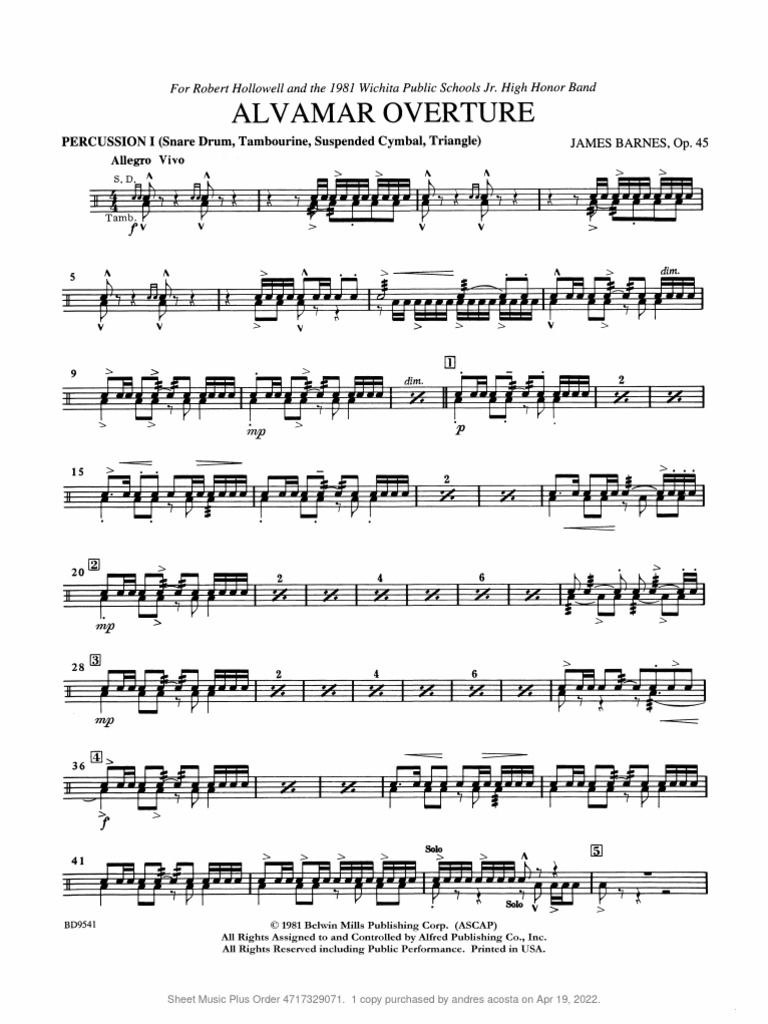 Alvamar Overture 1st Percussion | PDF | Home & Garden
