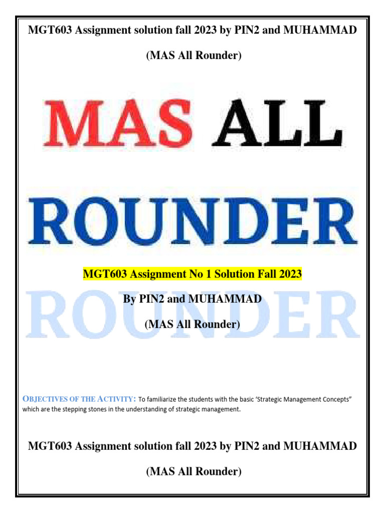 MG603 Assignment No 1 Solution Fall 2023 By PIN2 and MUHAMMAD (MAS All ... MG603 Assignment No 1 Solution Fall 2023 By PIN2 and MUHAMMAD (MAS All ...