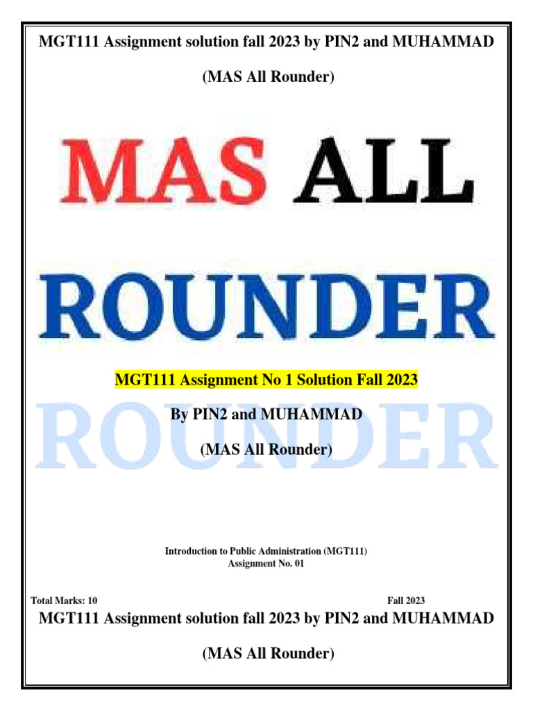 MGT111 Assignment No 1 Solution Fall 2023 by PIN2 and MUHAMMAD (MAS All Rounder) | PDF ...