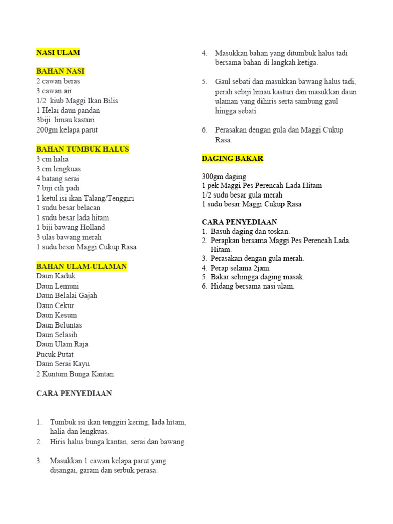 Nasi Ulam - Daging Bakar | PDF