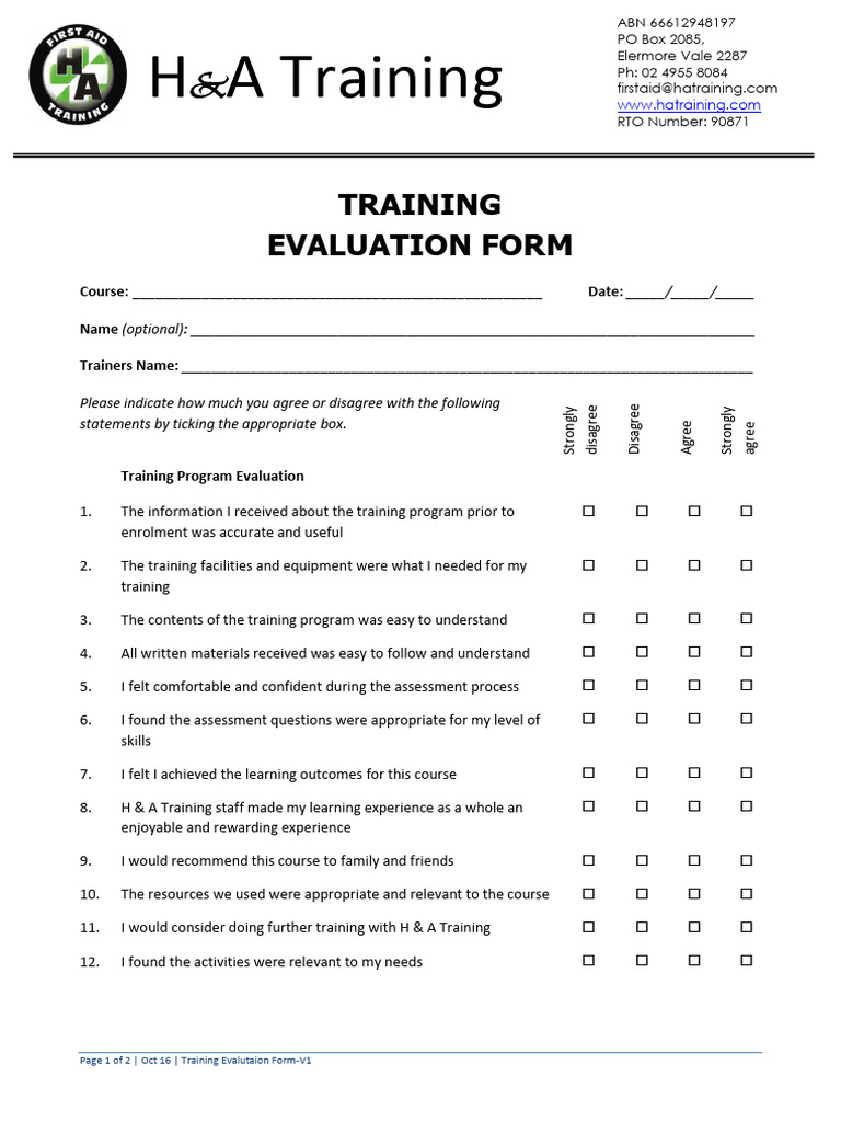 Training Evaluation Form | PDF | Change | Human Communication