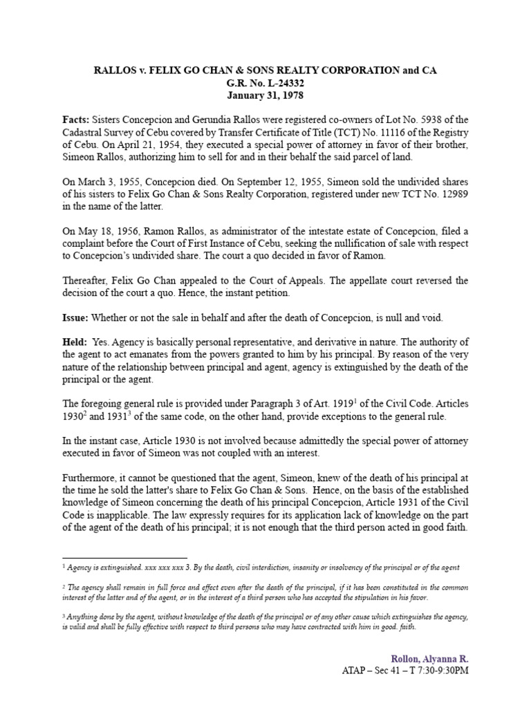 Rallos vs. Felix Go Chan & Sons Realty Corp., 81 SCRA 251 | PDF | Judiciaries | Government