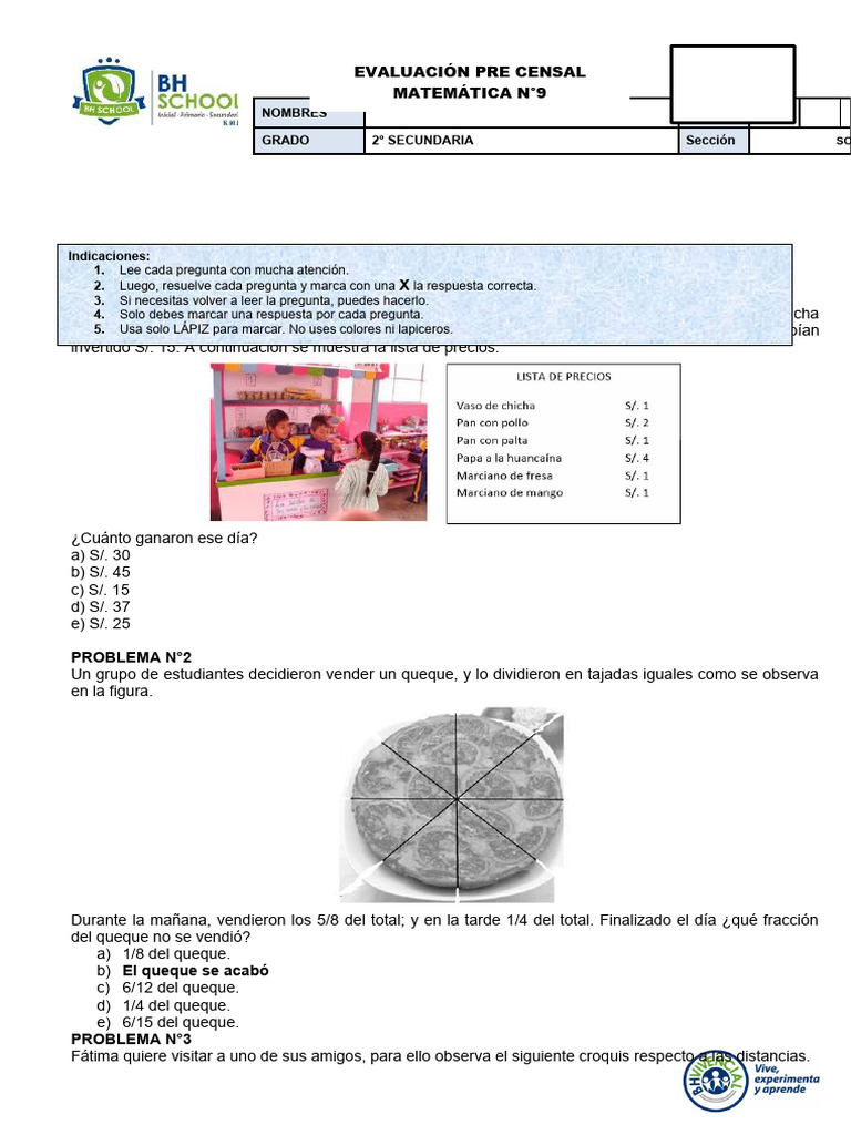 Examen Censal N°9 (2do Secundaria) | PDF