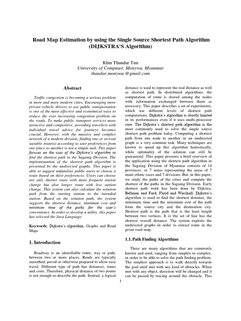 Road Map Estimation by Using The Single Source Shortest Path Algorithm ...