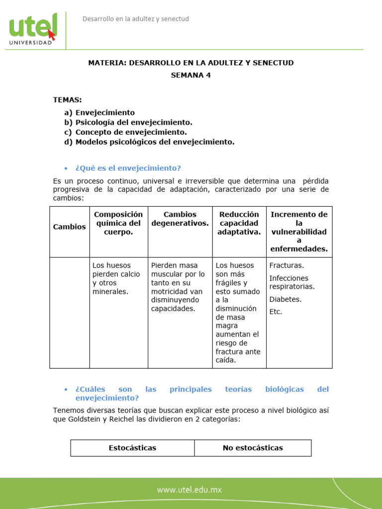 Desarrollo en La Adultez y Senectud Semana 5 Material | PDF | Adultos | Envejecimiento