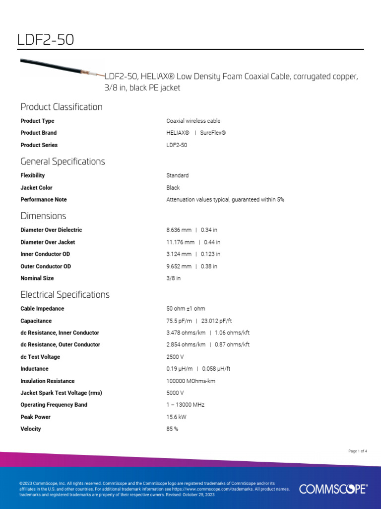 LDF2-50 Product Specifications | PDF | Coaxial Cable | Electrical ...