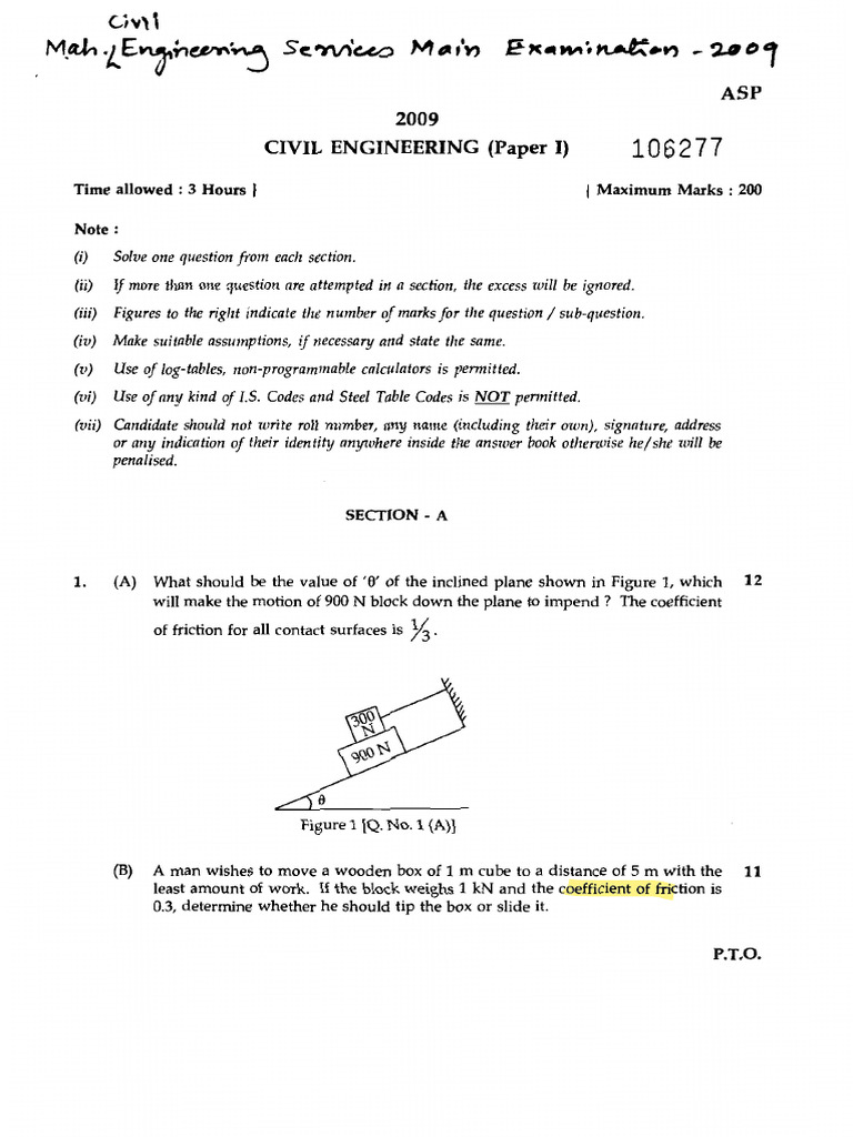 Maharashtra Civil Engineering Services Main Examination 2009 Paper I | PDF