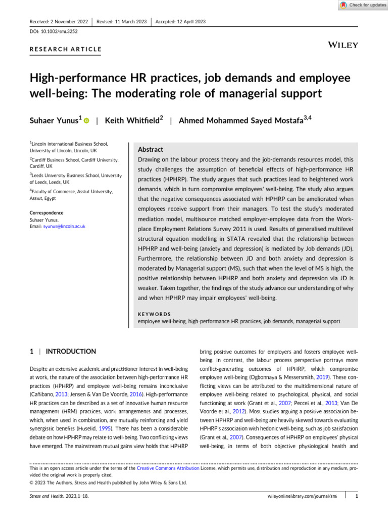 High-Performance HR Practices and Well-Being | PDF | Employment ...