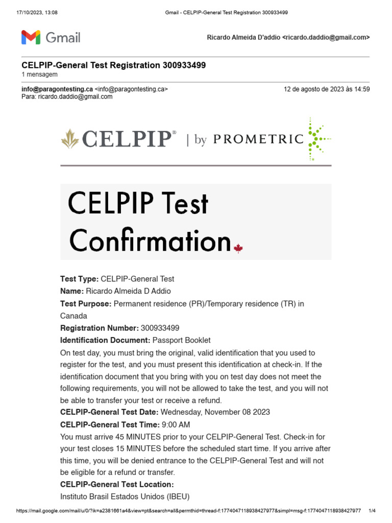 Celpip Confirmation | PDF