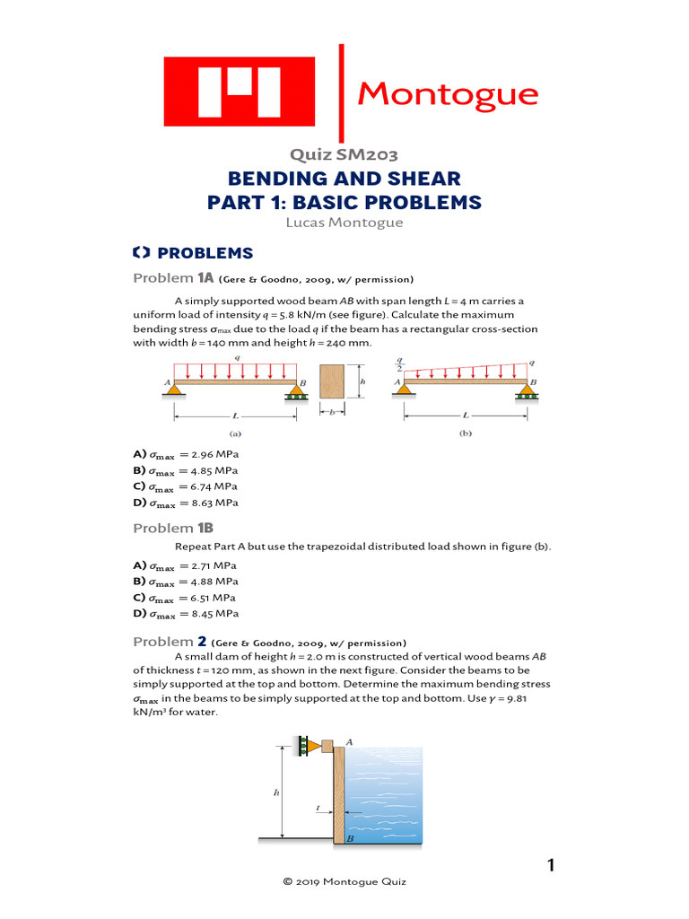 Bending and Shear 1 Solved Problems | Download Free PDF | Bending | Beam (Structure)