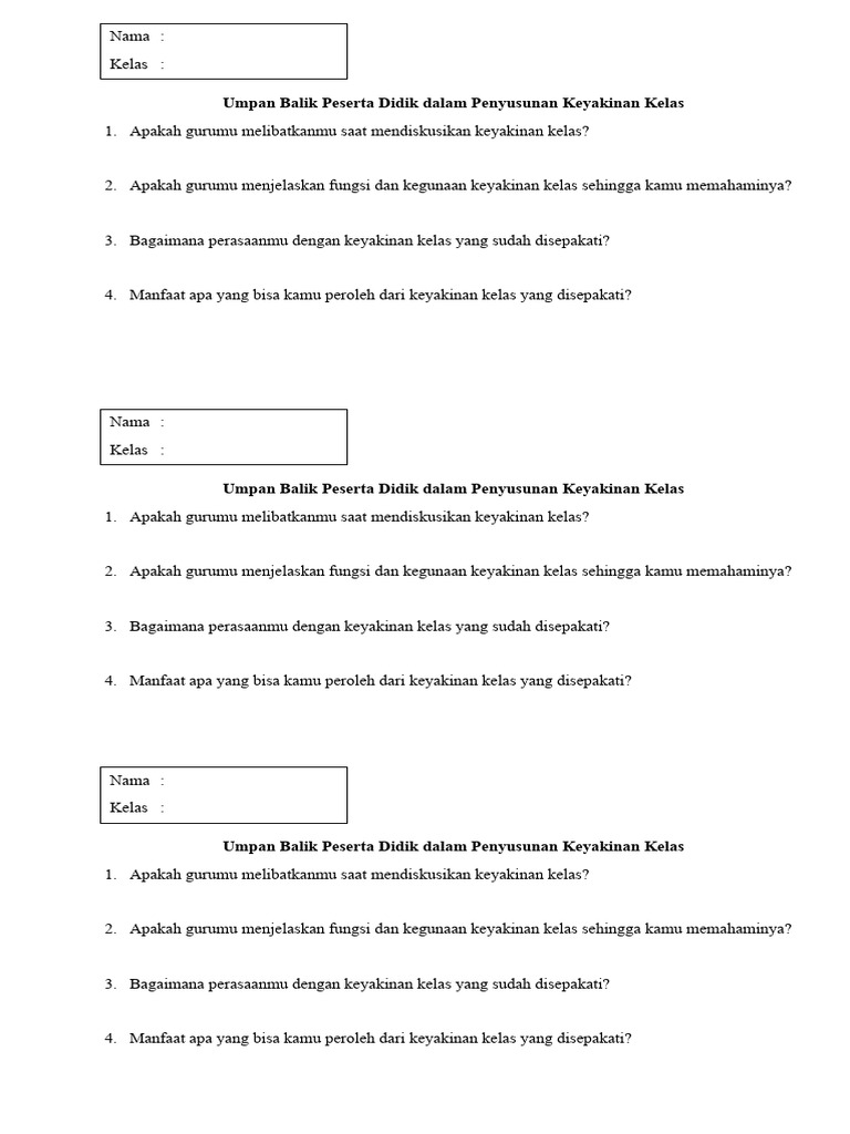 Umpan Balik Peserta Didik Dalam Penyusunan Keyakinan Kelas | PDF