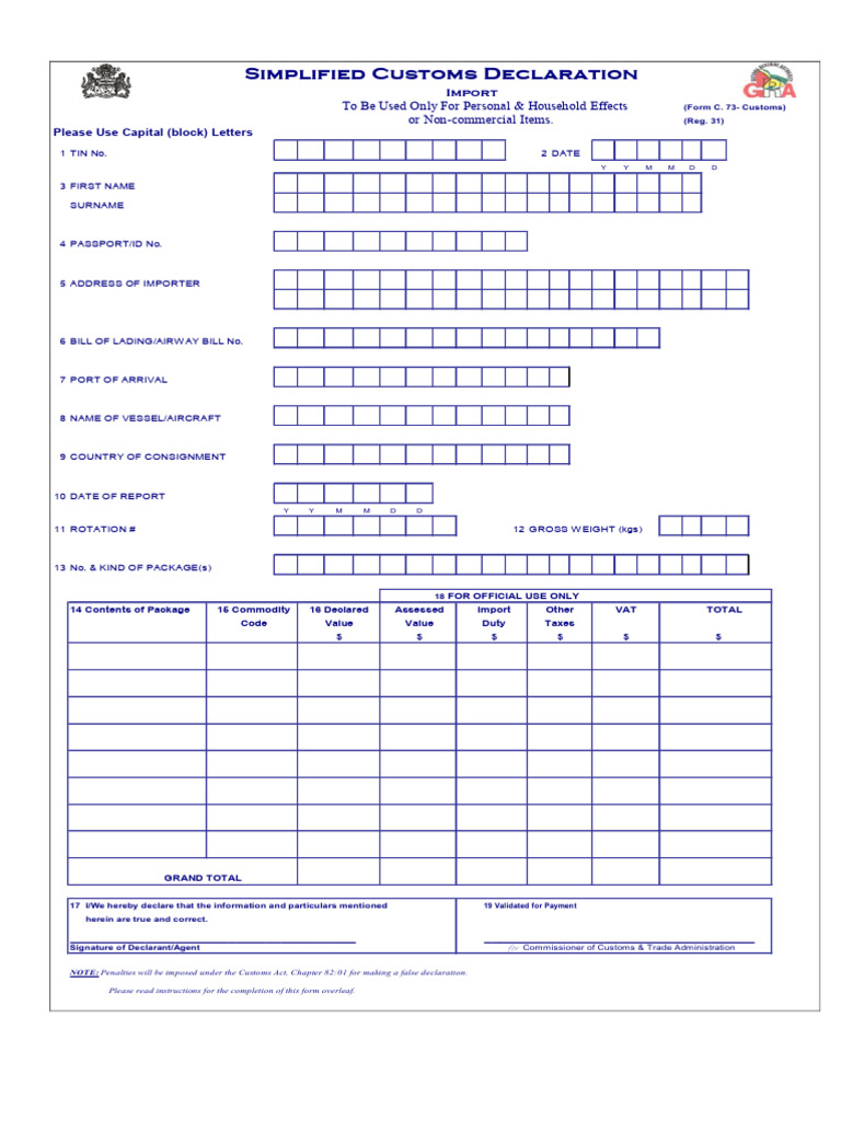 Simplified Customs Declaration-C73 | PDF | Customs | Governance