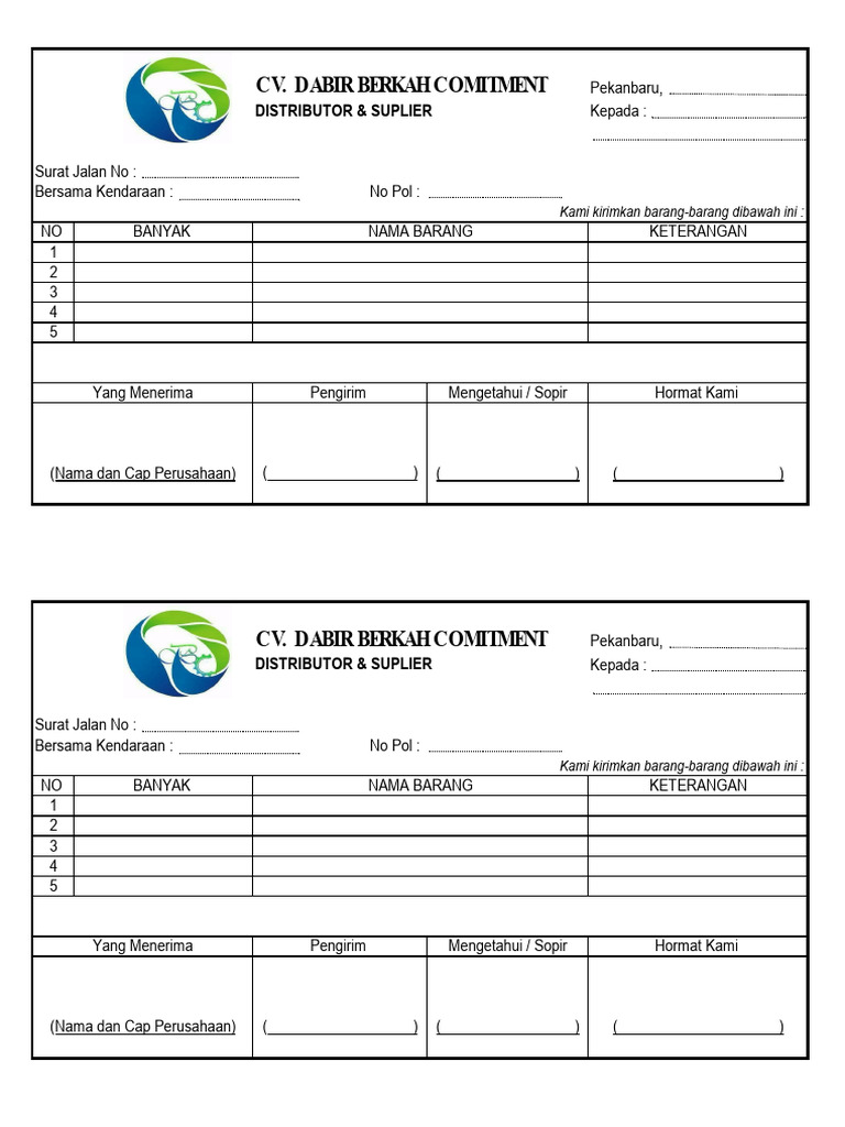 Surat Jalan CV. Dabir Berkah Pekanbaru | PDF