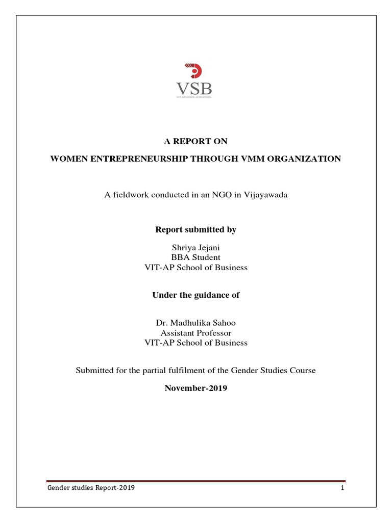 Shriya Jejani-Report On Women Entreprenurship Through VMM | PDF ...