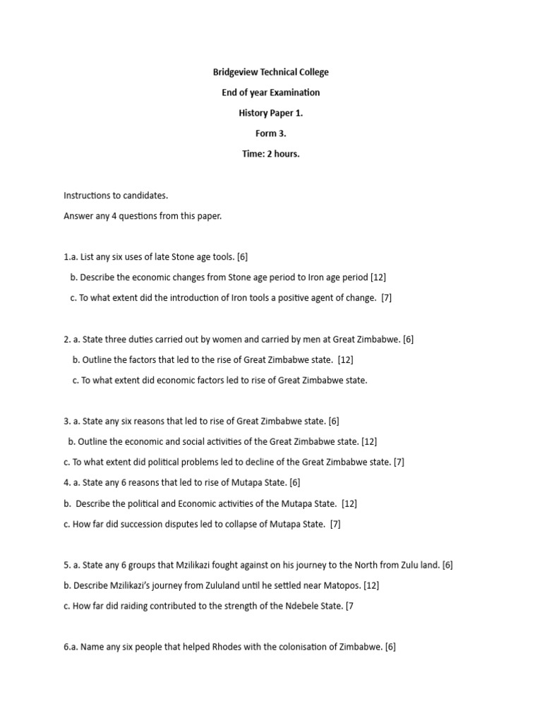 Form 3 History Exam Paper 1 | PDF
