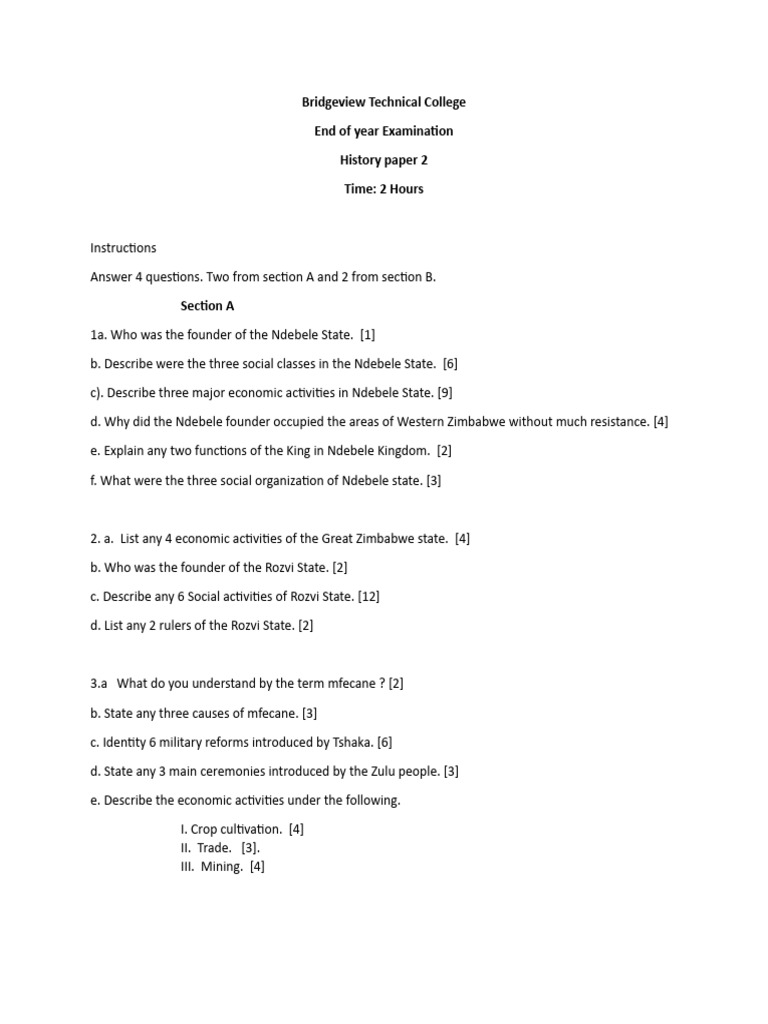History Paper 2 Form 2. | PDF