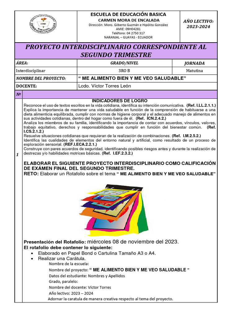 Elaborar El Siguiente Proyecto Proyecto Interdisciplinar Del Segundo Trimestre | PDF | Comida y ...