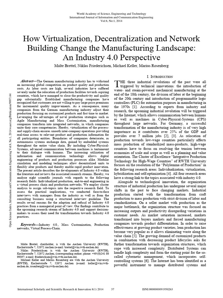 How Virtualization Decentralization and Network Building Change The Manufacturing Landscape An ...
