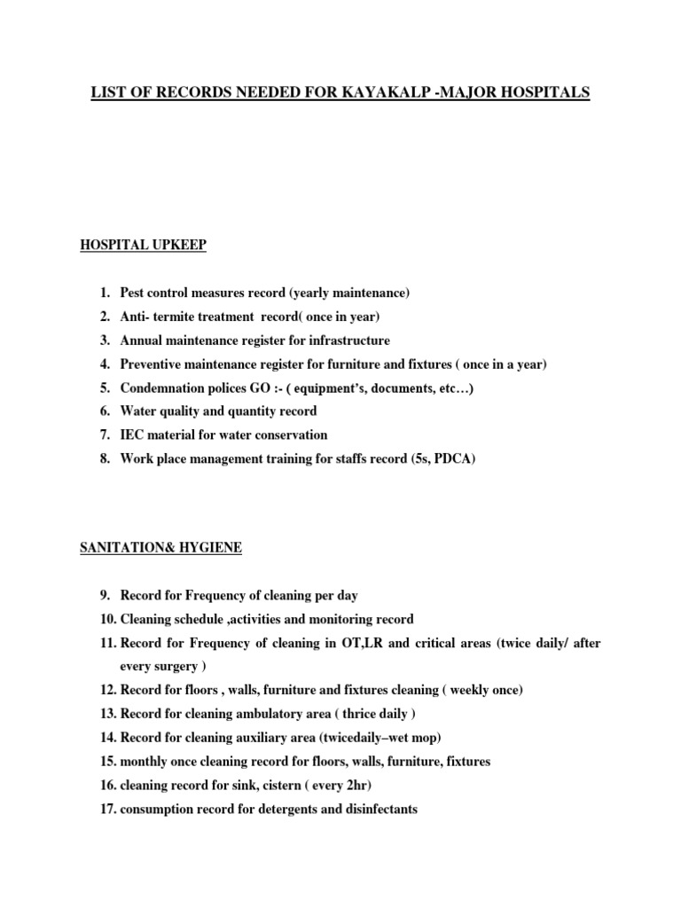 Records To Be Manitained For Kayakalp | PDF | Waste | Waste Management