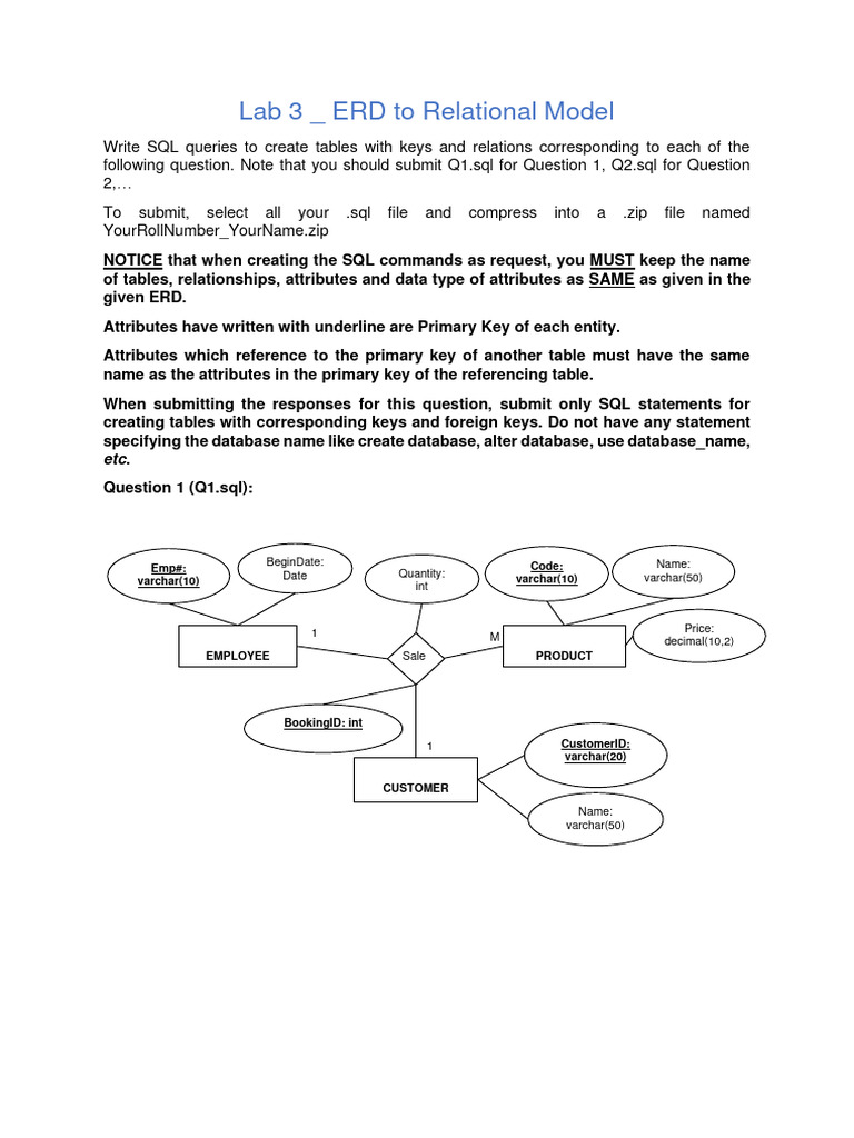 Lab3 ERD2Relational Su2023 SE1754 | PDF | Sql | Software Engineering