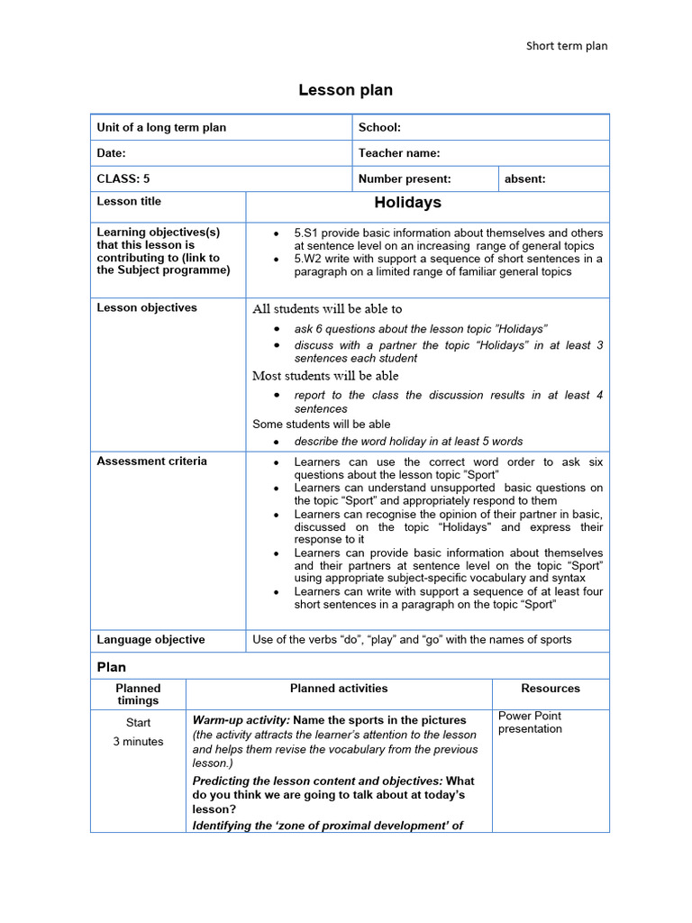 Lesson Plan 5th Form | PDF | Learning | Word