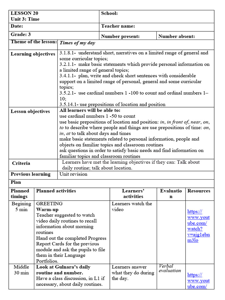 Lesson Plan Smiles 3 | PDF | Learning | Question