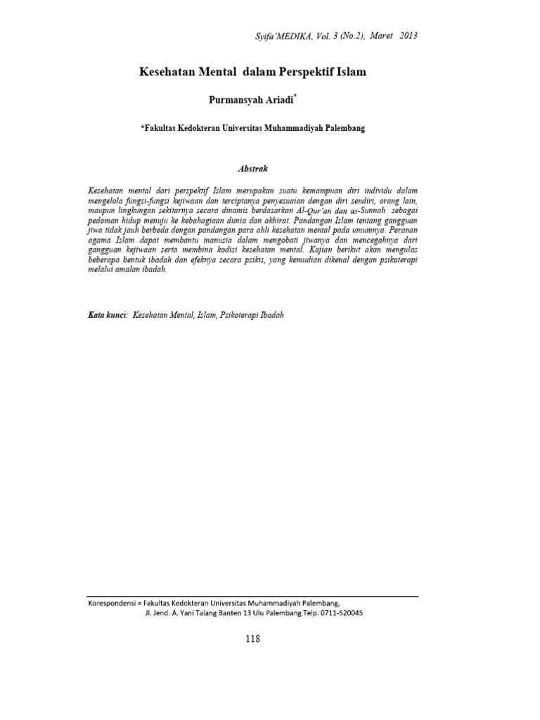 Kesehatan Mental Dalam Perspektif Islam | PDF