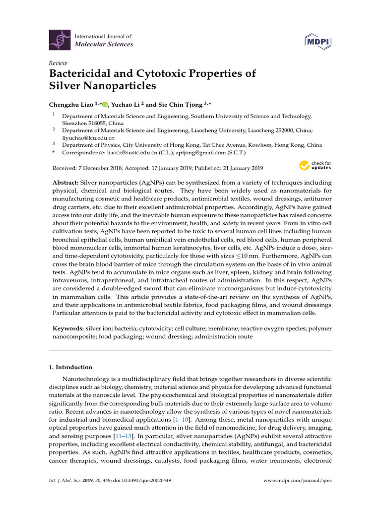 Bactericidal and Cytotoxic Properties of Silver Nanoparticles | PDF | Nanotechnology | Nanoparticle
