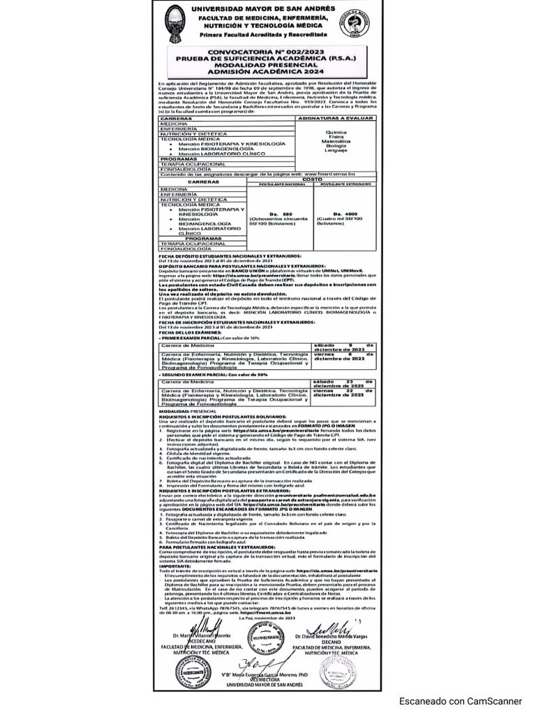 Convocatoria F.M.E.N.T. Umsa 2024 | PDF