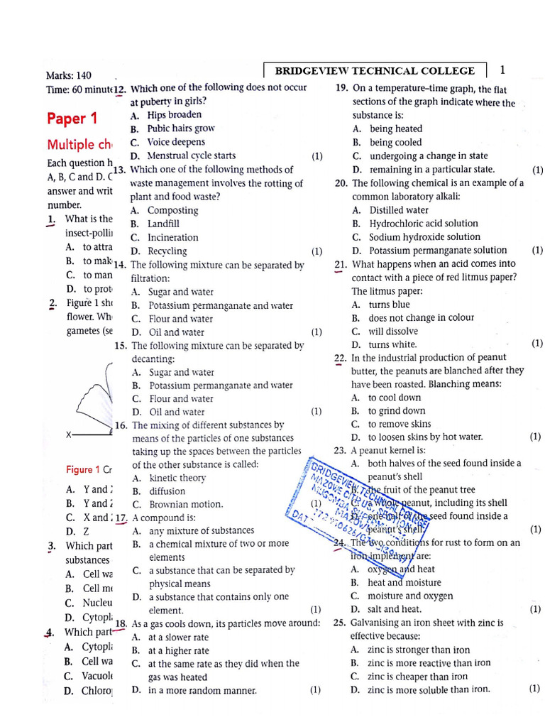 Form 2 Combined Science Exam Paper | PDF | Water | Oxygen