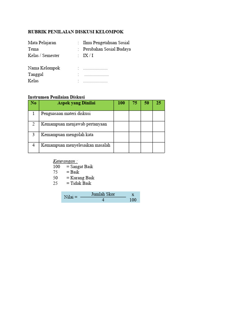 Rubrik Penilaian Diskusi Kelompok | PDF | Pengembangan Diri